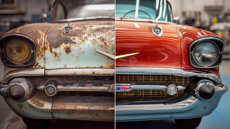 Classic Car Restoration Process Showcasing before and after ...