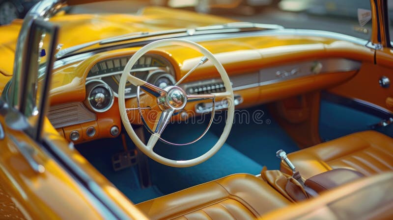 Classic Car S Interior with Golden Dashboard Stock Illustration ...