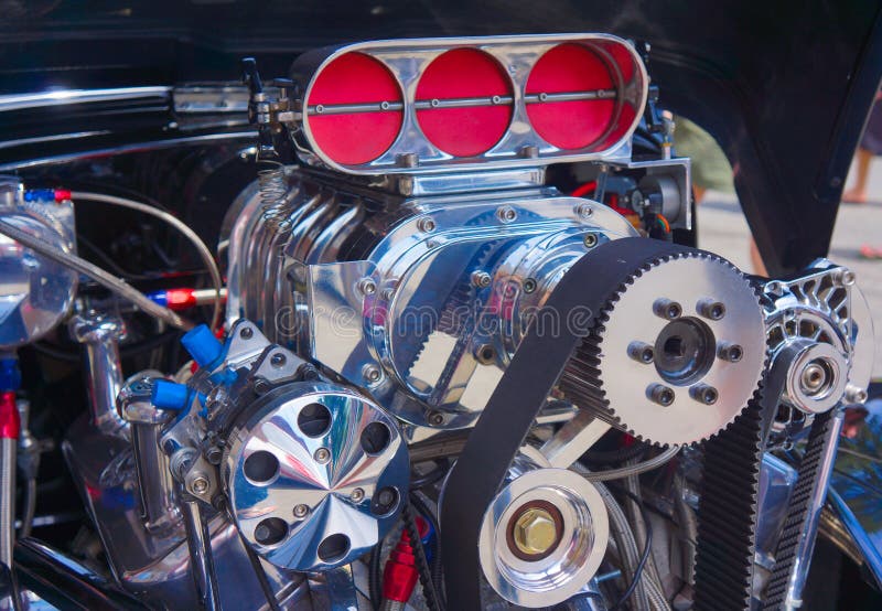 Classic Muscle Car Engine on Display Stock Image - Image of engine ...