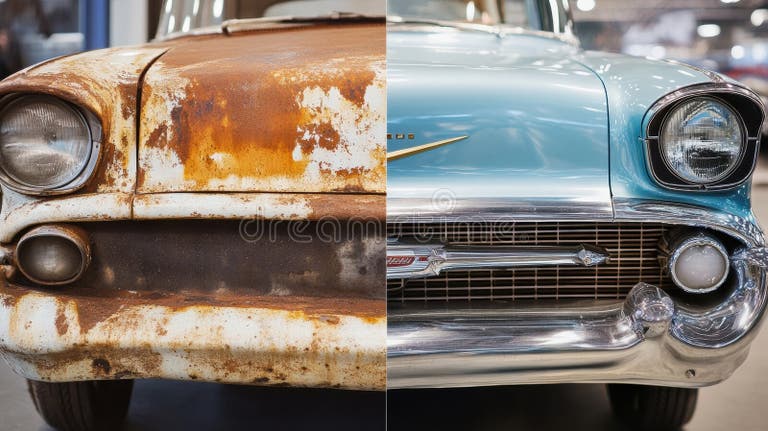 Classic Car Transformation Showcasing before and after Restoration ...