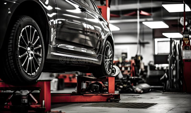 A Classic Car Under Maintenance in a Spacious, Well-Equipped Garage ...