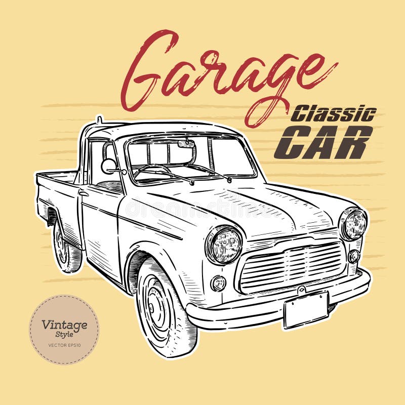 Classic Car, Vintage Style. Hand Draw Sketch Vector Stock Vector ...
