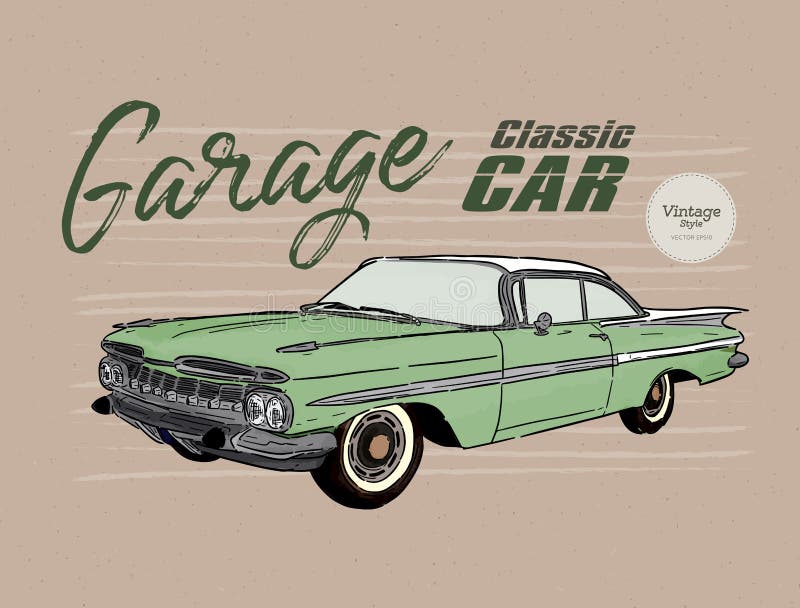 Classic Car, Vintage Style. Hand Draw Sketch Vector Stock Vector ...