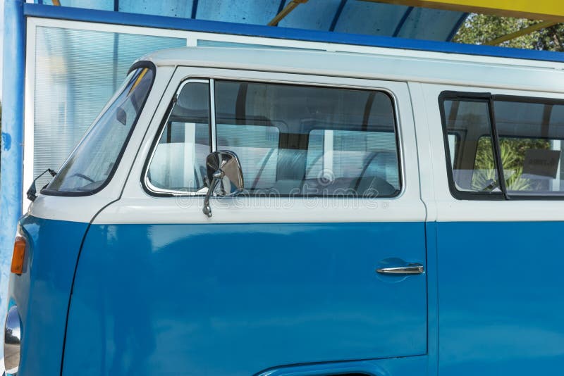 Classic Caravan. German Old Blue Transporter Stock Image - Image of ...