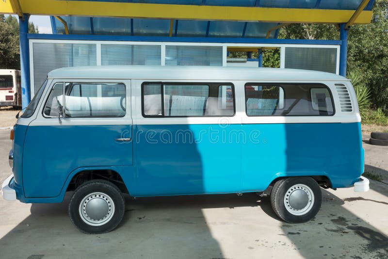 Classic Caravan. German Old Blue Transporter Stock Image - Image of ...