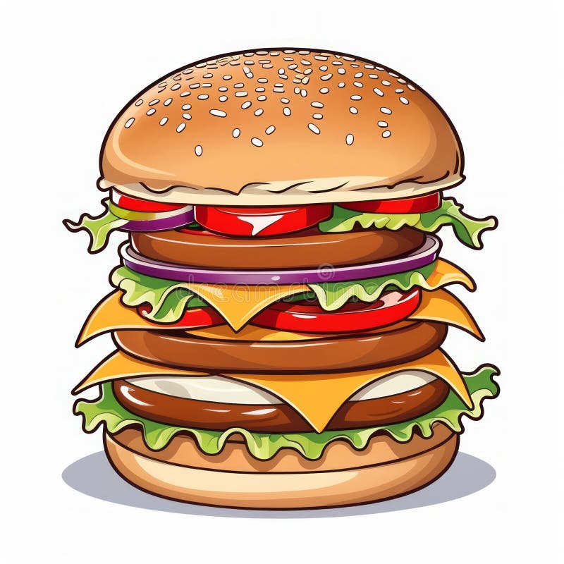Classic Cartoon Cheeseburger Stock Illustration - Illustration of meat ...