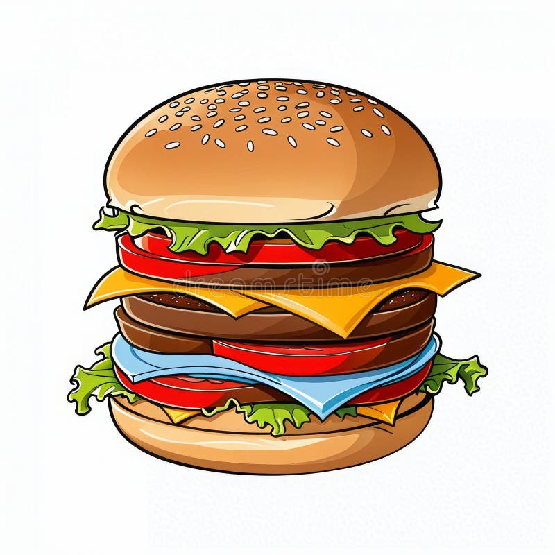 Classic Cartoon Cheeseburger Stock Illustration - Illustration of meal ...