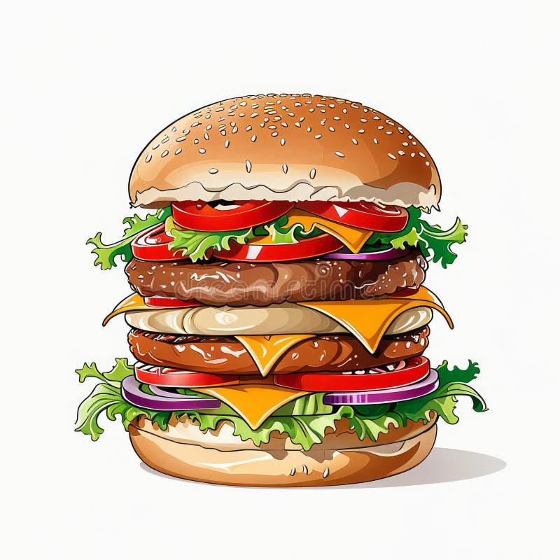 Classic Cartoon Cheeseburger Stock Illustration - Illustration of ...
