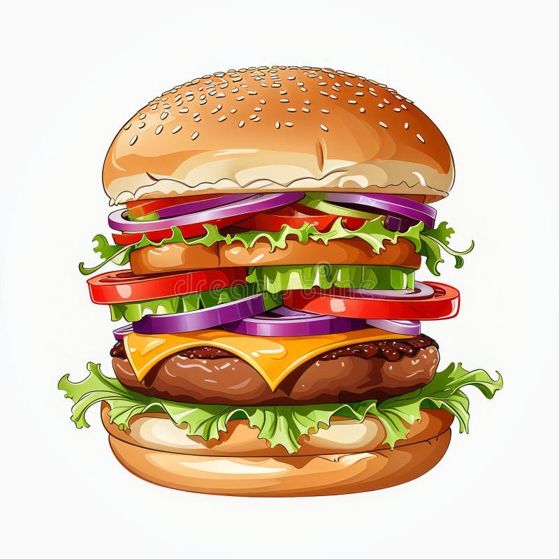 Classic Cartoon Cheeseburger Stock Illustration - Illustration of beef ...