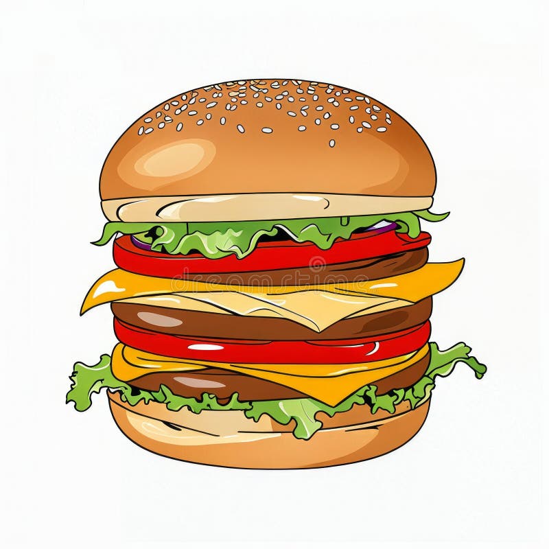 Classic Cartoon Cheeseburger Stock Illustration - Illustration of seed ...