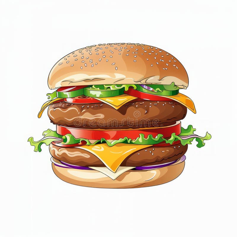 Classic Cartoon Cheeseburger Stock Illustration - Illustration of ...