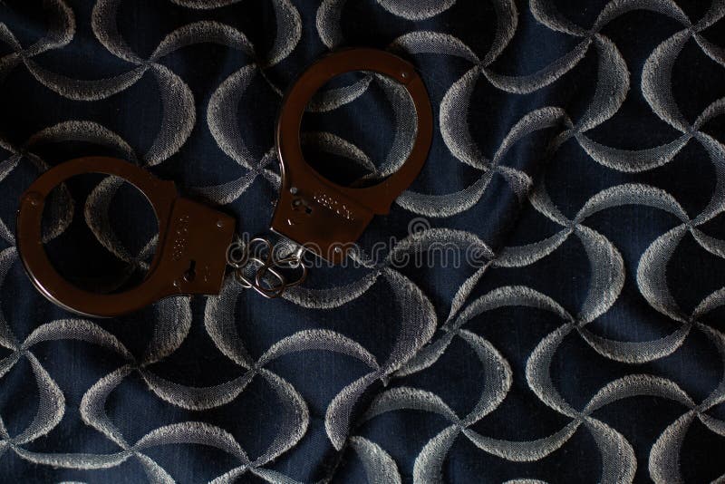 Classic Chain Handcuffs on Black Background Stock Image - Image of ...