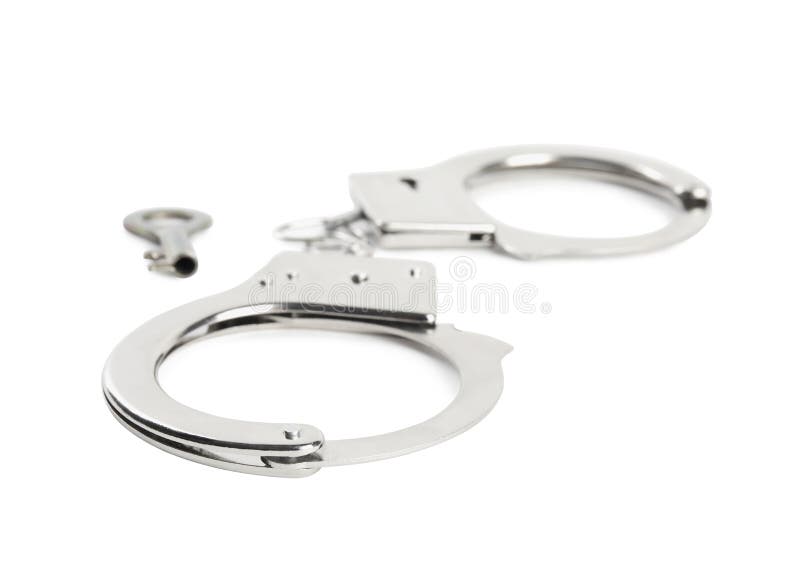 Classic Chain Handcuffs with Key on White Background Stock Photo ...