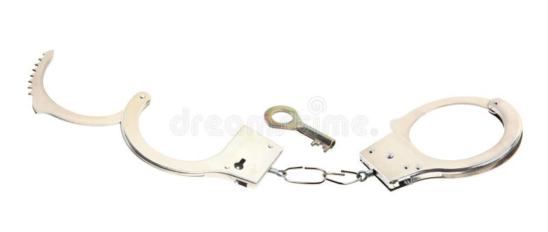 Classic Chain Handcuffs with Key on White Background Stock Photo ...