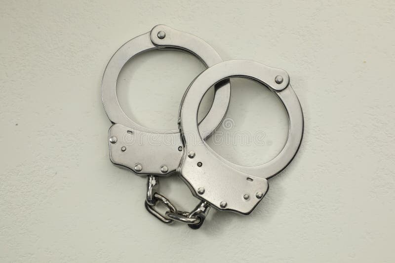 Classic Chain Handcuffs on White Table, Top View Stock Image - Image of ...