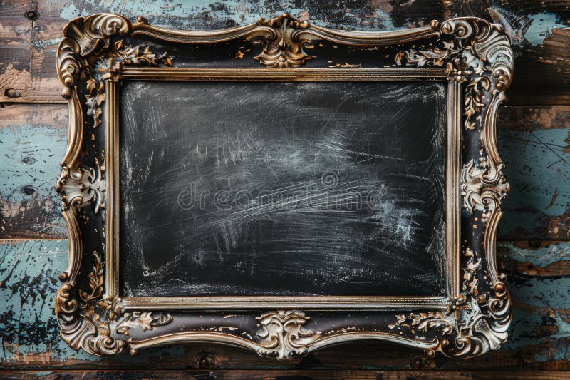 Classic Chalkboard with Baroque Style Frame on Weathered Surface Stock ...