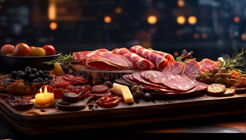 A Classic Charcuterie Board with Cured Meats Cheeses Olives and ...