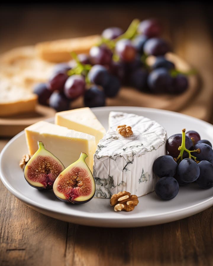 A Classic Cheese Platter Featuring a Creamy Brie Cheese, Accompanied by ...