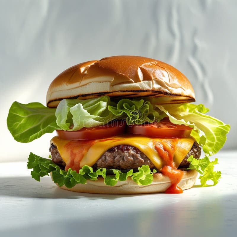 Classic Cheeseburger with Bacon on a White Background Stock ...