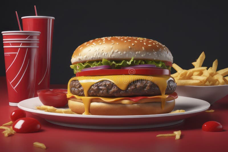 A Classic Cheeseburger with a Bright Red Background Stock Illustration ...