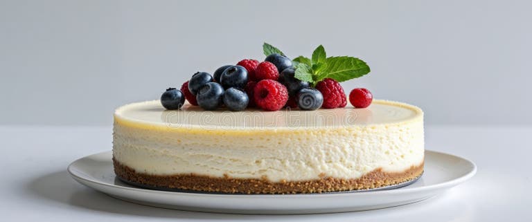 Classic Cheesecake with Fresh Berries and Mint Stock Photo - Image of ...