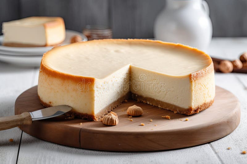 Classic Cheesecake on Wooden Table. Ai Generative Stock Illustration ...