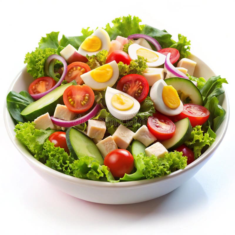 Classic Chef Salad with Ham and Cheese Isolated on White Background ...