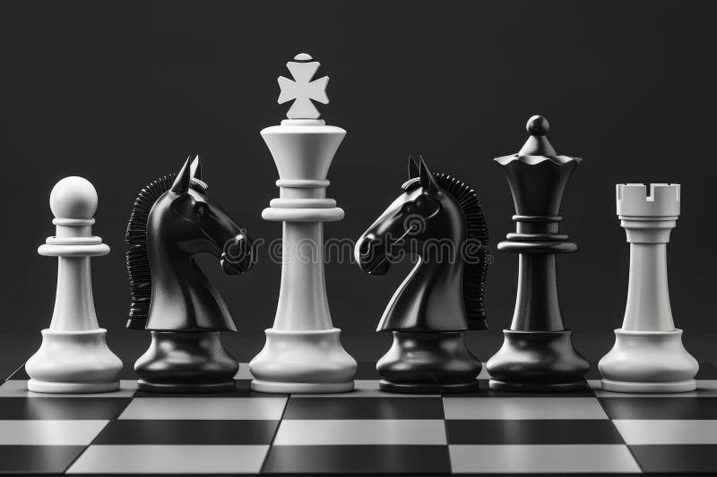 A Classic Chess Game Setup Featuring Black and White Pieces on a Plain ...