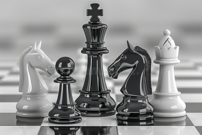 Classic Chess Setup on a Monochromatic Board with Chess Pieces Stock ...