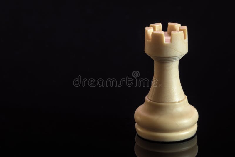 Classic Chess White Rook on Black Surface, Isolated Stock Photo - Image ...