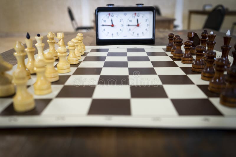 Classic Chessboard with Clock Stock Photo - Image of black, players ...