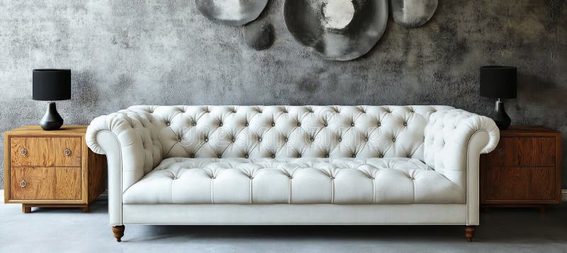 Classic Chesterfield Sofa with Button Back and Two Side End Tables ...