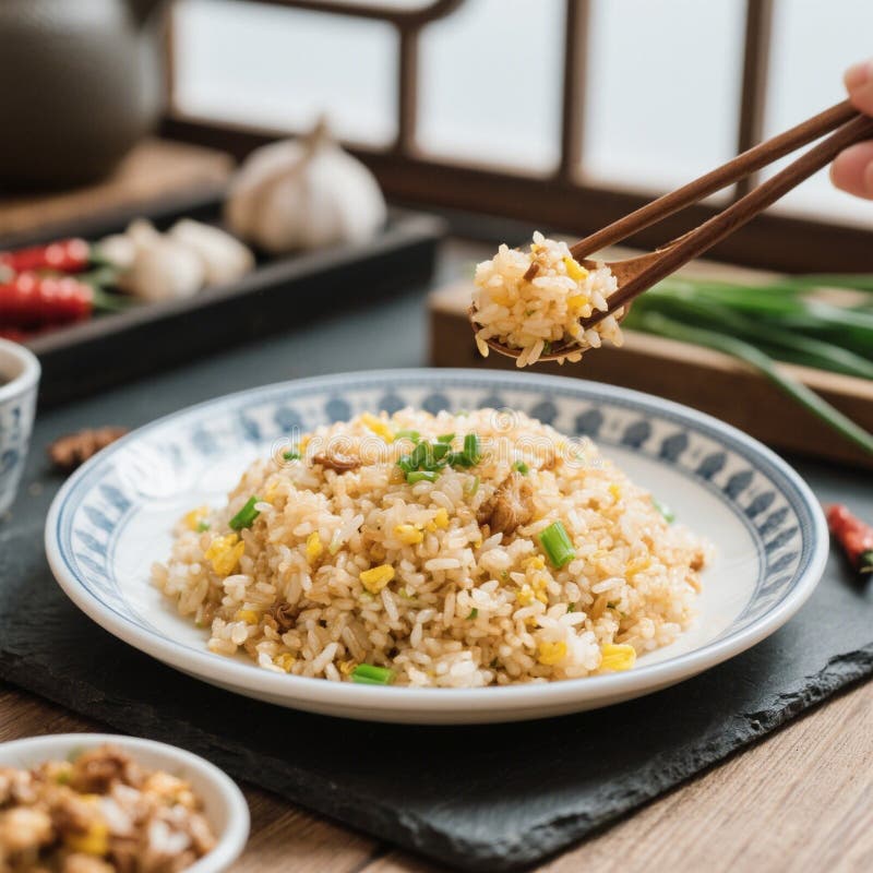 Classic Chinese Fried Rice with Egg and Green Onions Stock Image ...