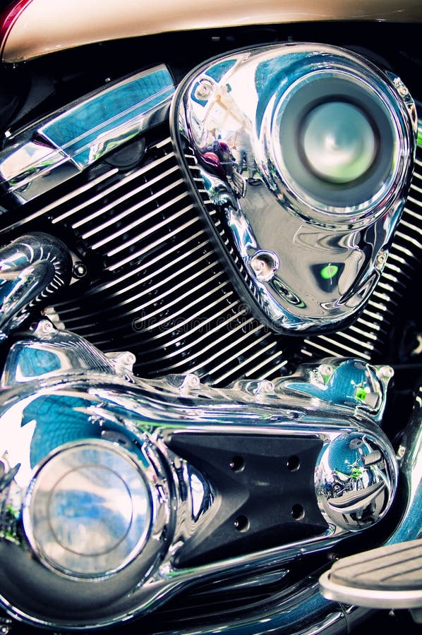 Blue Chopper Motorcycle Engine Stock Photo - Image of gloss, closeup ...