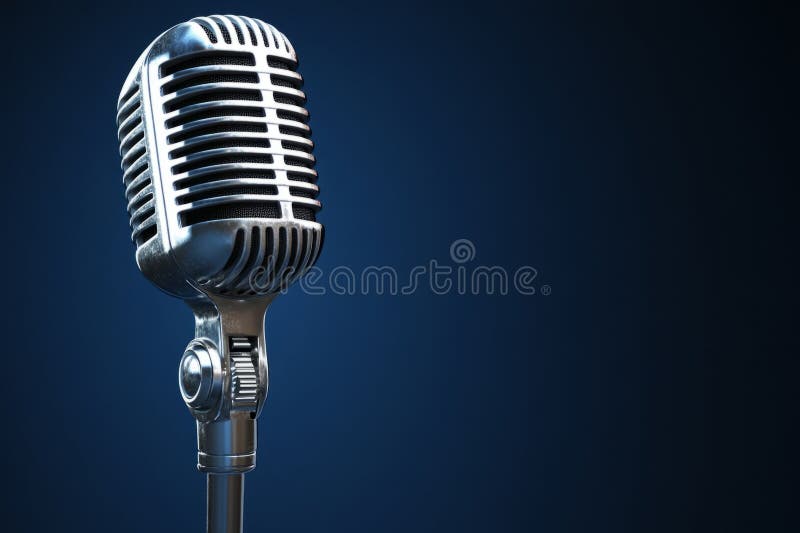 Classic Chrome Microphone is Broadcasting on Blue Background Stock ...