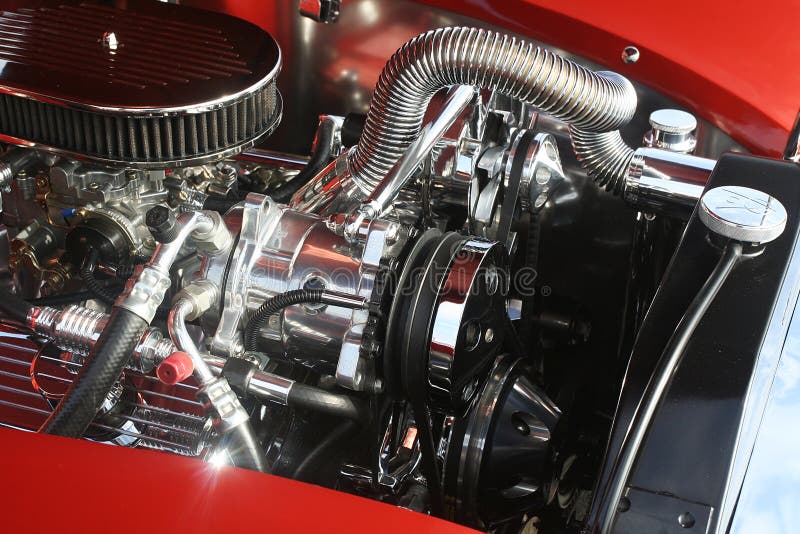Classic chrome V8 engine stock photo. Image of restored - 24837736