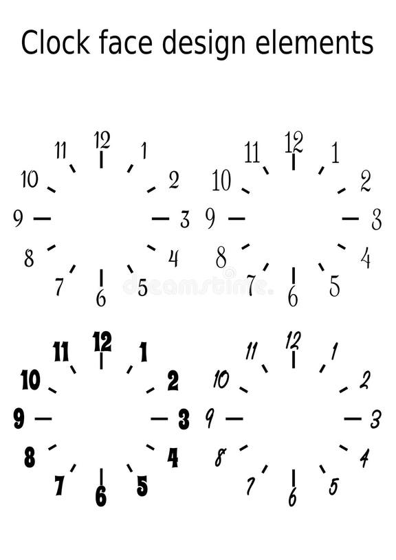 Classic Clock Face Design Elements, Set of Four Clock Faces in ...