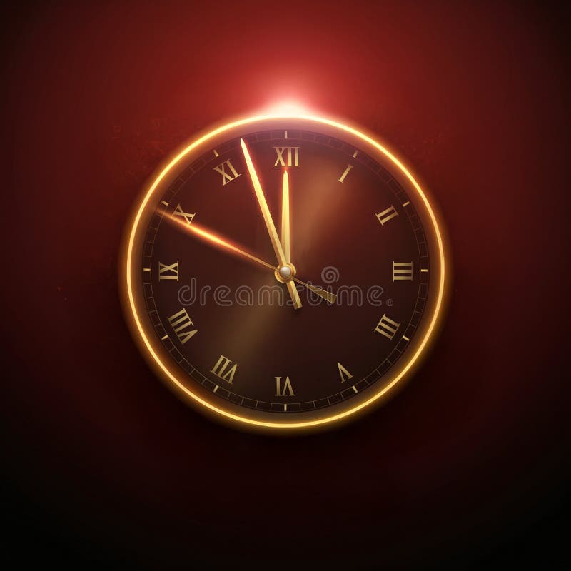 A Classic Clock with a Glowing Ring Approaching Midnight for New Year ...