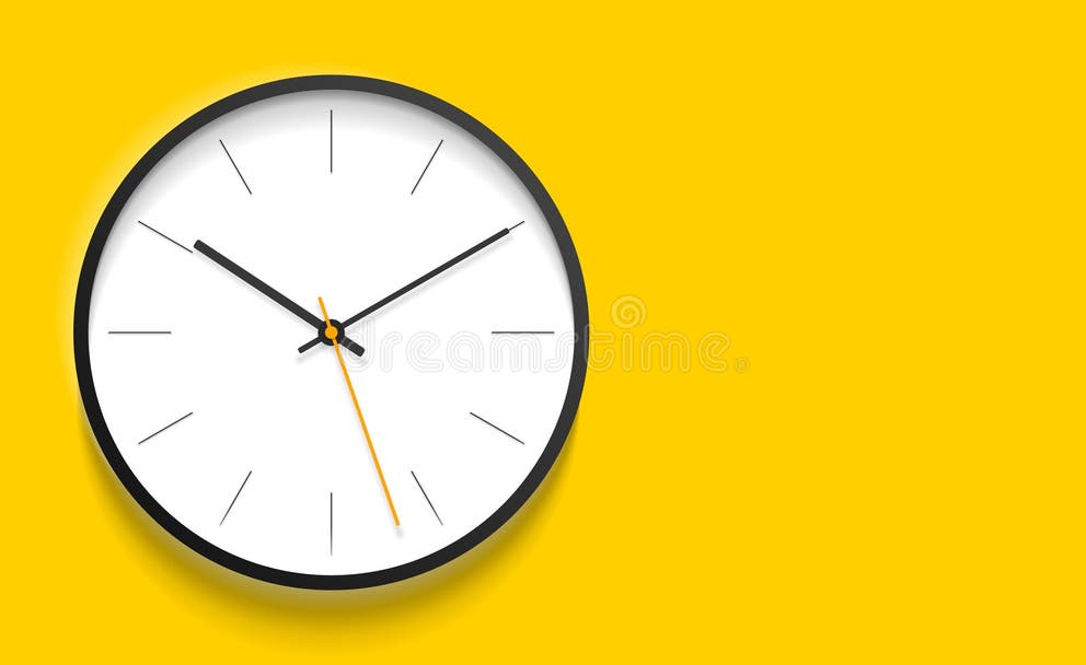 Classic Clock Image in Realistic Flat Style, Timer on Yellow Background ...