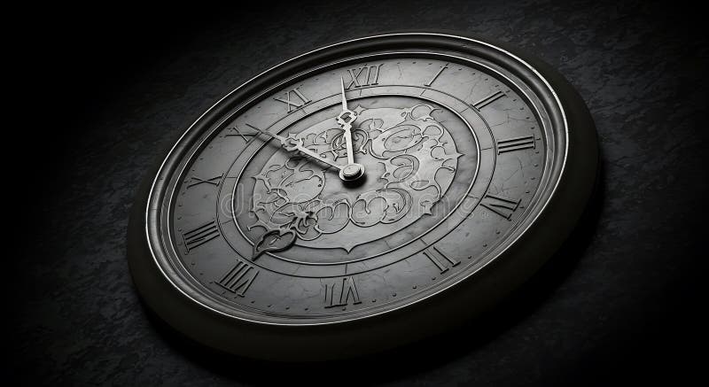 Classic Clock Showing Time on Dark Background Stock Illustration ...