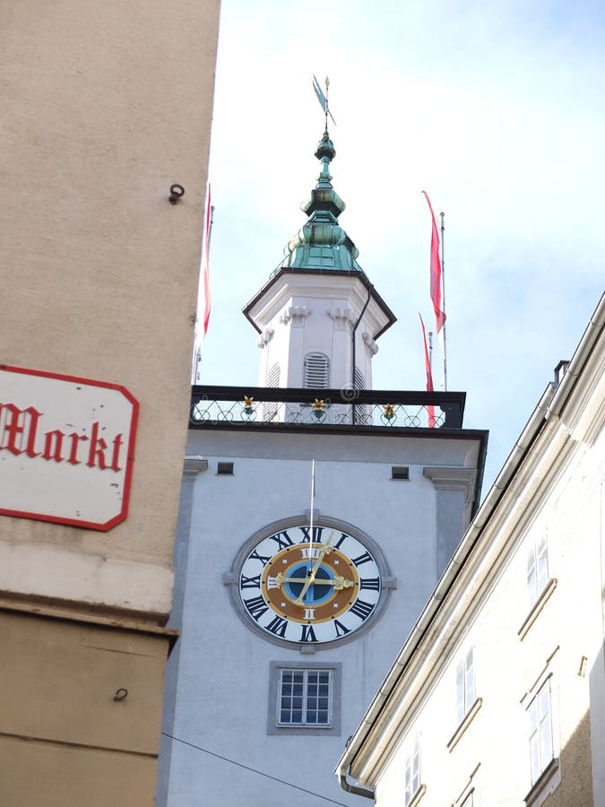 Classic Clock Tower in the City with Cloudy Sky Stock Image - Image of ...