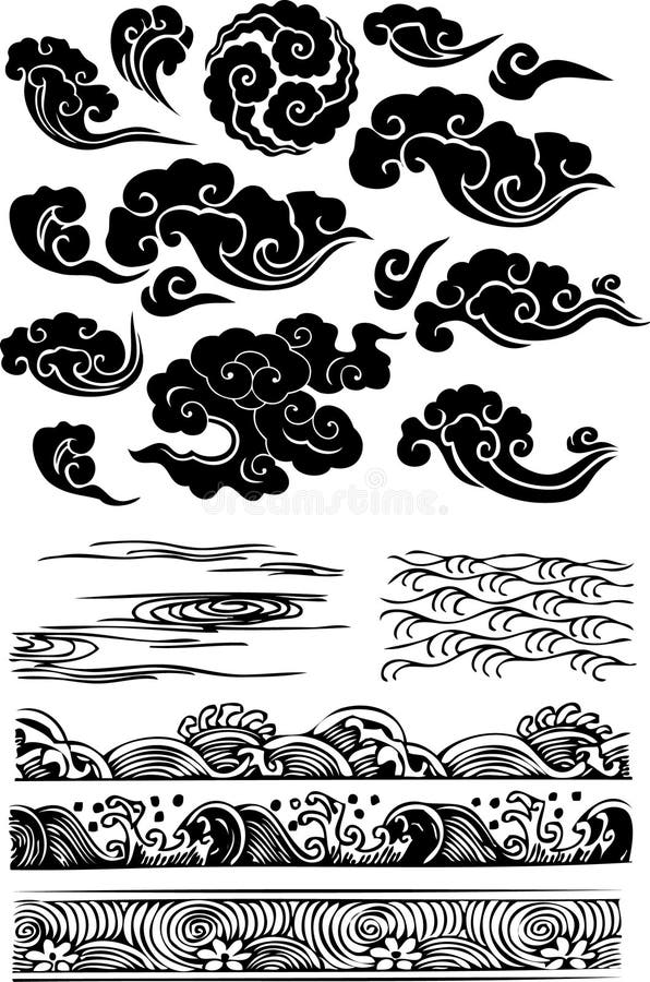 Japanese Clouds and Wave for Tattoo Design.Chinese Clouds Stock Vector ...