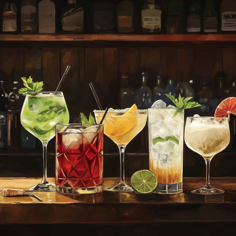 Classic Cocktail Collection Stock Illustration - Illustration of ...