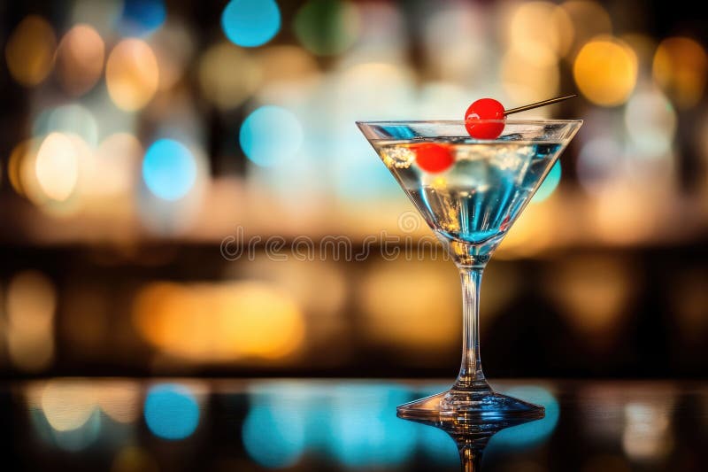 A Classic Cocktail Garnished with a Single Cherry Stock Photo - Image ...