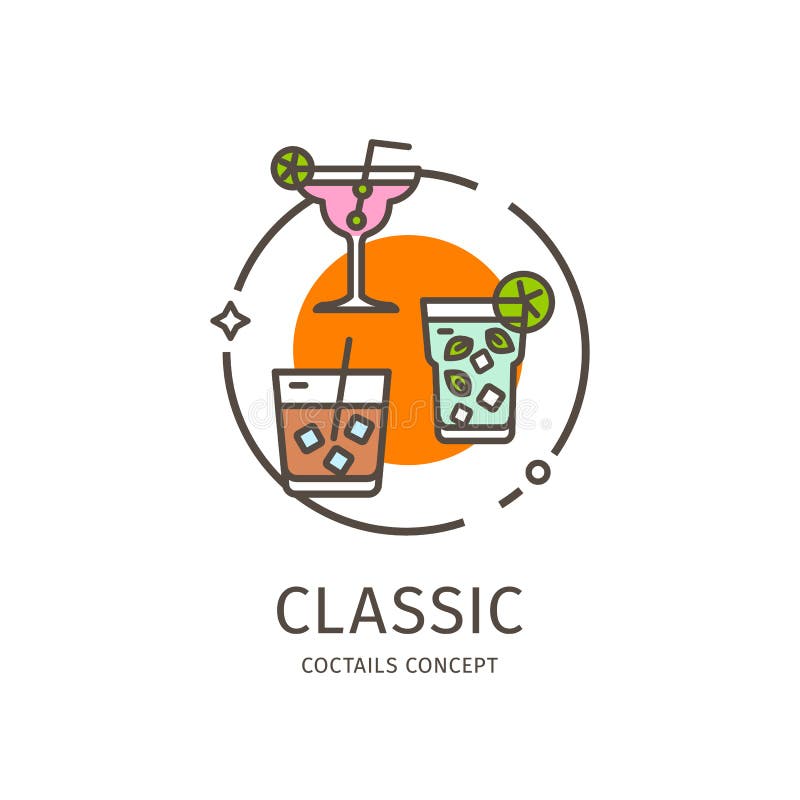 Classic Coctails Thin Line Icon Concept. Vector Stock Vector ...