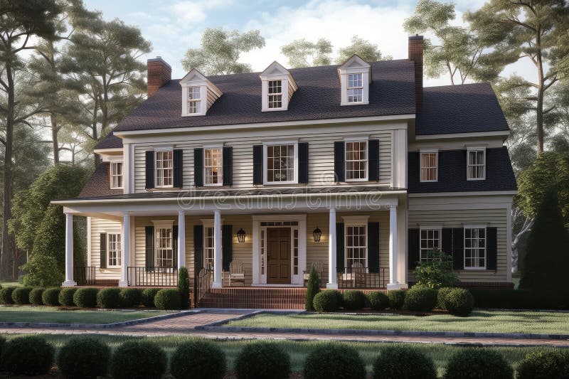 Classic Colonial Style with Elegant Features and Simple Lines Stock ...