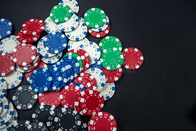 Classic Colored Round Poker Chips Scattered on a Black Table. Stock ...
