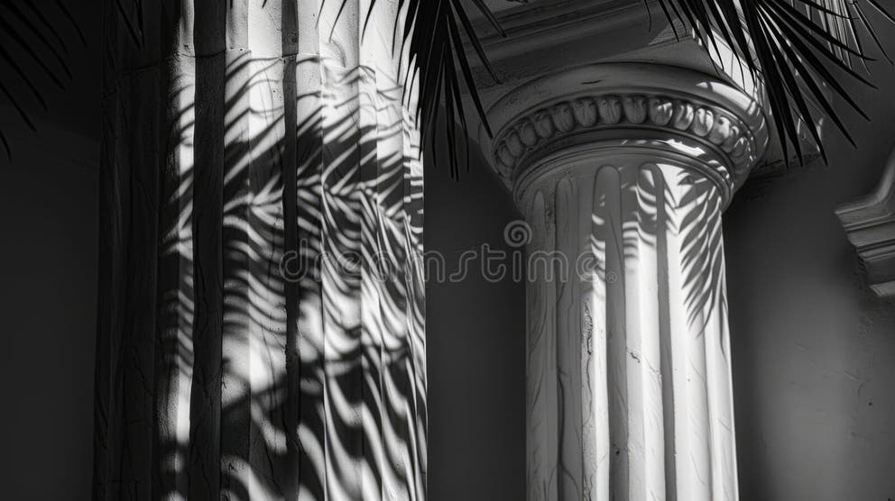 A Classic Combination of a Palm Tree and a Column in a Black and White ...