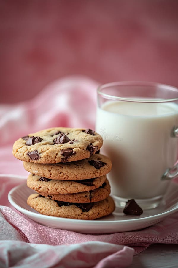 A Classic Combination: a Stack of Warm, Gooey Chocolate Chip Cookies ...