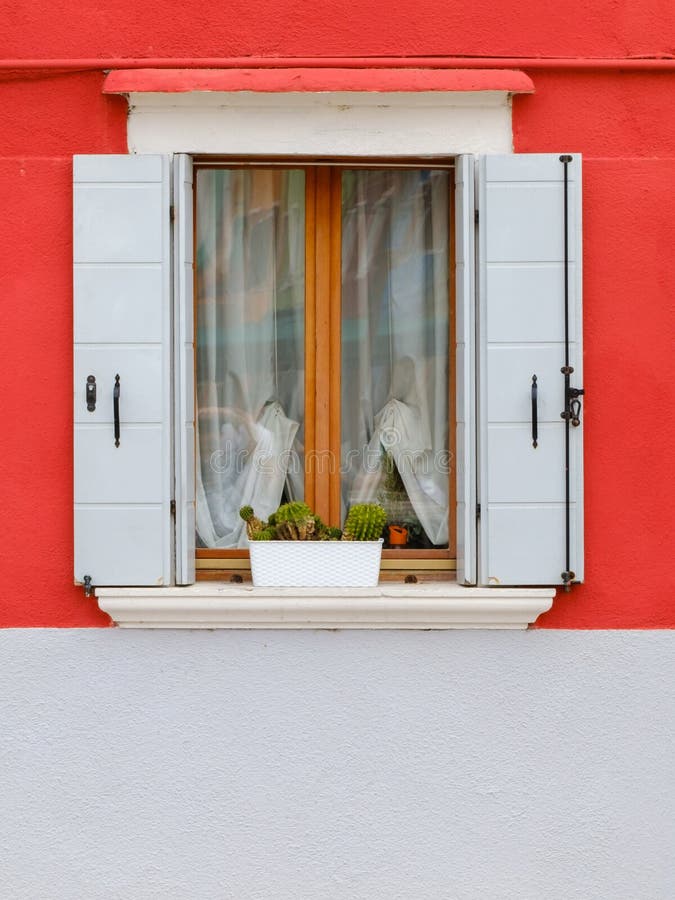 Classic Combo: Red and White Window in Burano Stock Photo - Image of ...